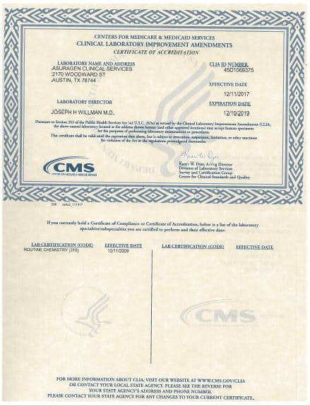 Licenses & Accreditations - Asuragen | Asuragen